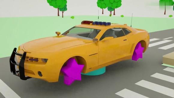 给小汽车换上各种形状的轮胎,宝宝学习几何体,玩具动画片