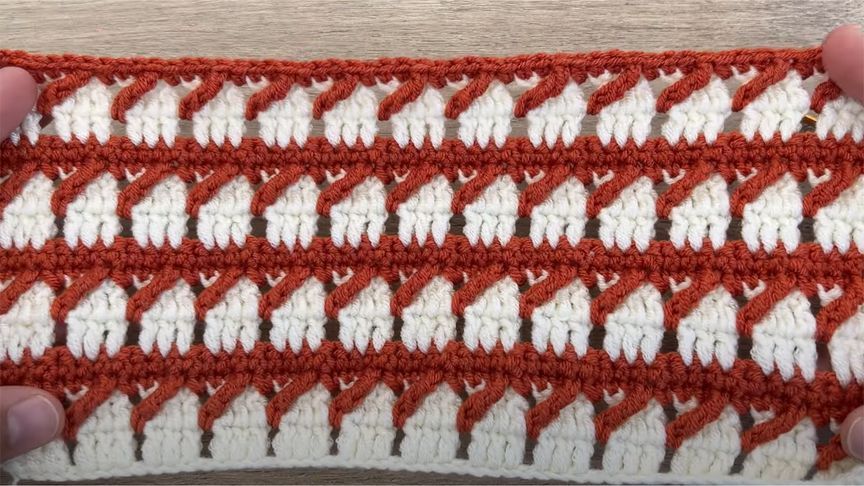看到好看的钩针花样就要拿下,双色浮雕斜拉条教程,清爽简单易学