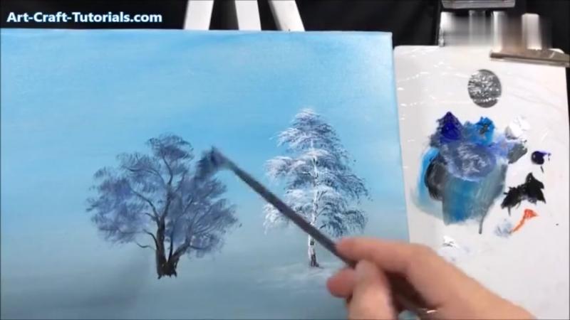 油画雪景树木的画法