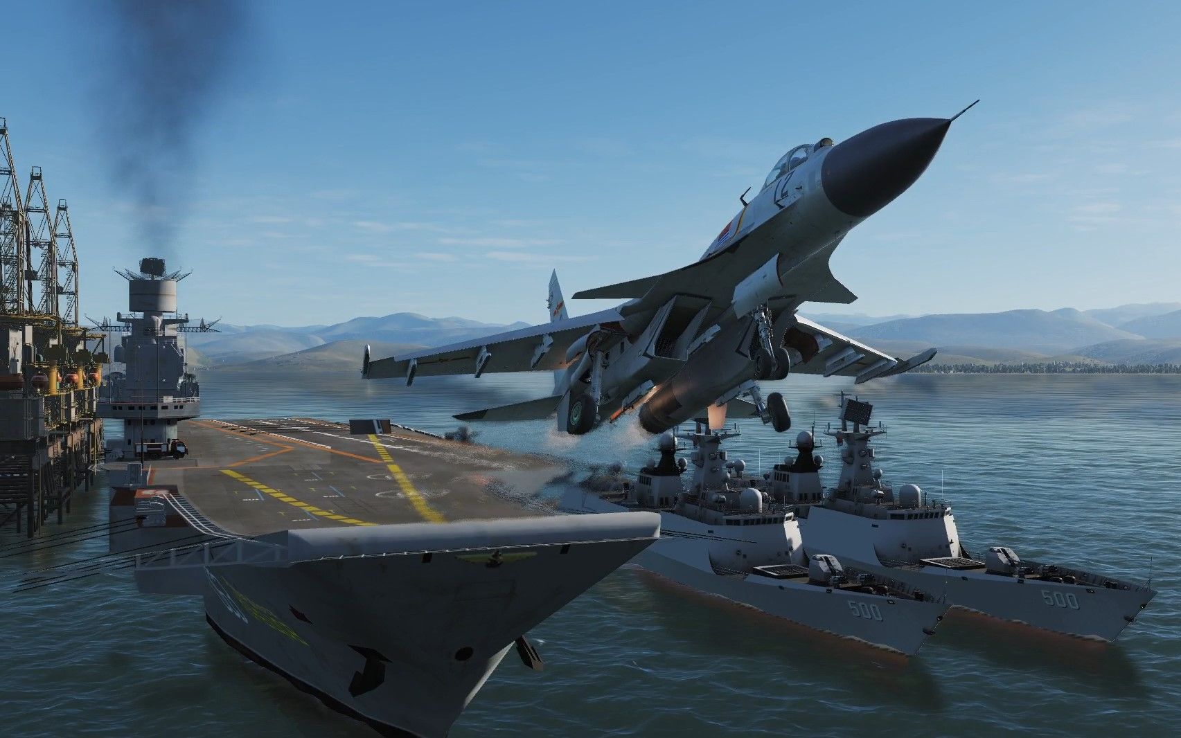 2艘万吨两栖舰突袭,6万吨辽宁舰能否守住海上油田?游戏模拟