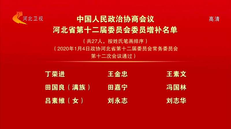 中国人民政治协商会议河北省第十二届委员会委员增补名单