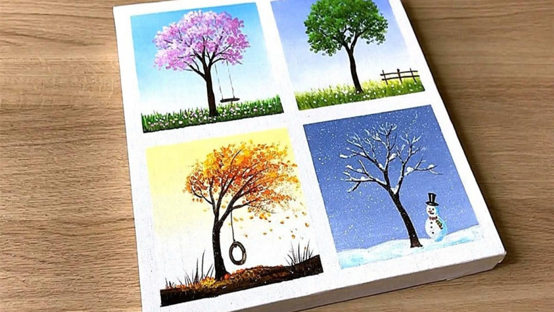 手工绘画教程,一幅记录四个季节的画树方法!