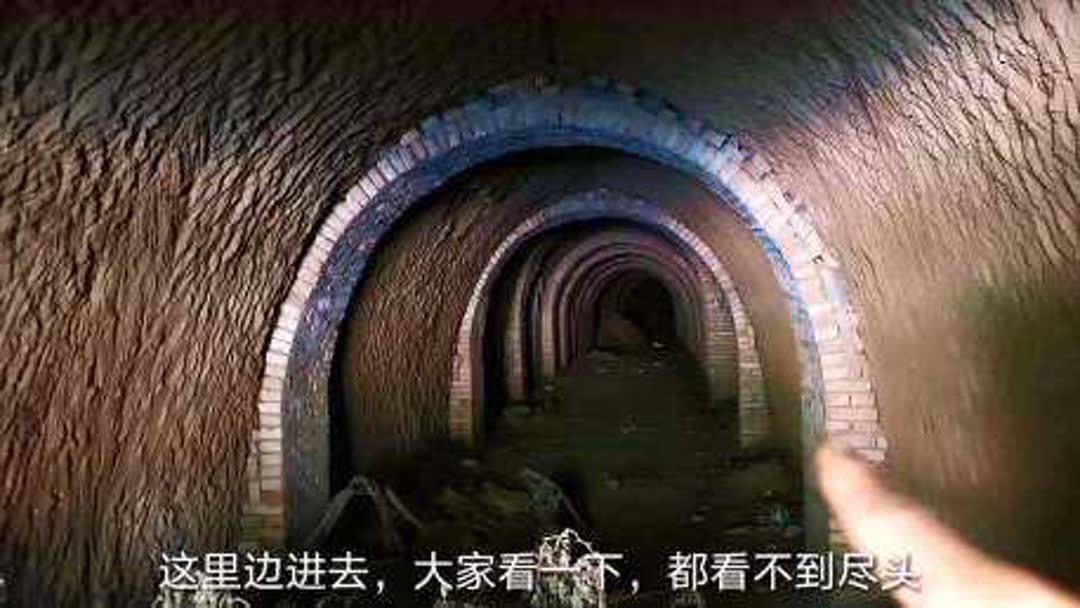 土堆下有个长洞,洞内砖砌的拱门间距时疏时密,一眼望不到头
