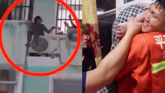 女子被劝生二胎后无人管,酒后情绪激动欲跳楼,消防迅速展开营救