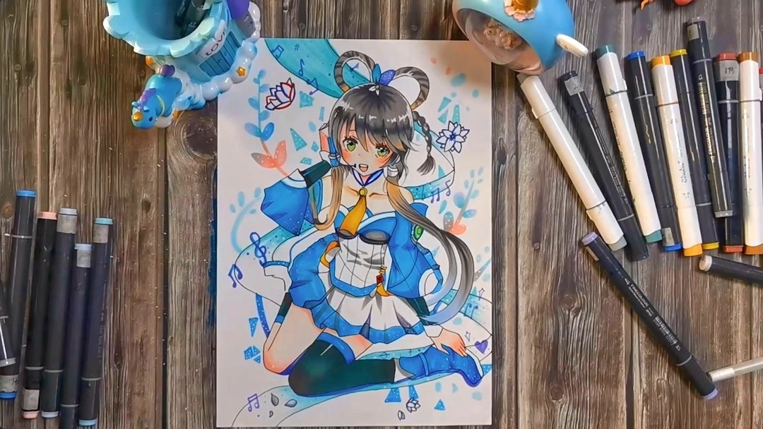 如何用马克笔画洛天依,看美术生超神操作,步骤简单成品惊艳