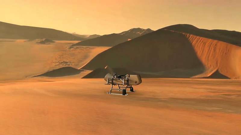 电脑模拟未来无人飞行器着陆于土卫六表面