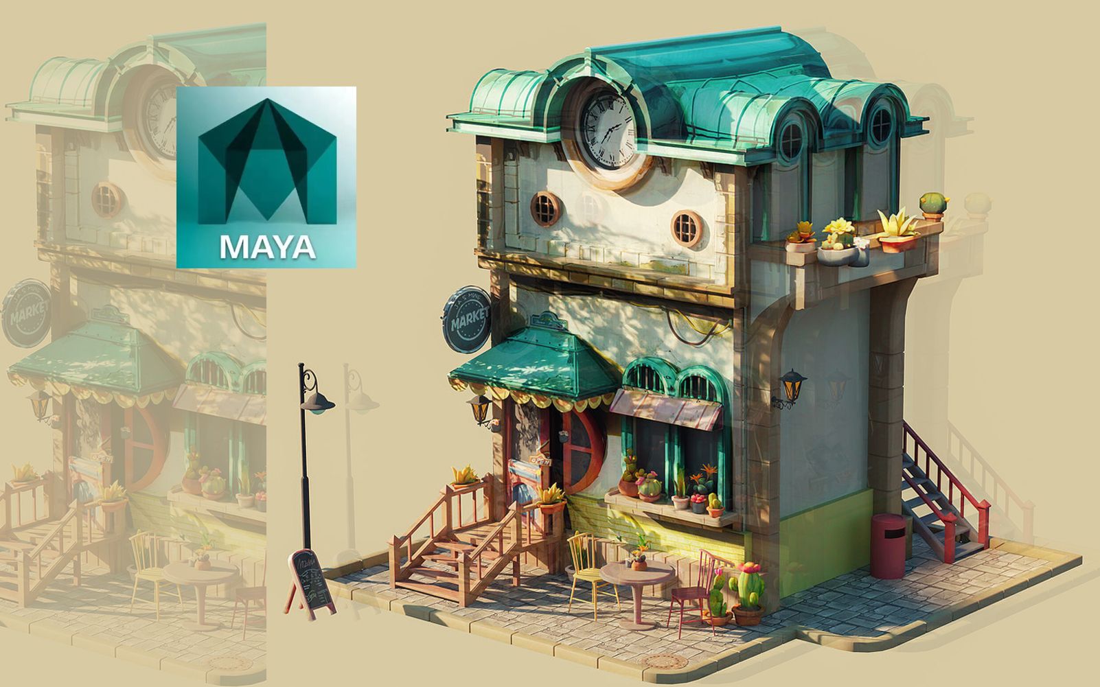 【Maya场景建模】欧式风格房屋模型制作,三小时教学,超详细基础布线...