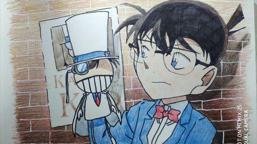 彩铅手绘名侦探柯南全过程