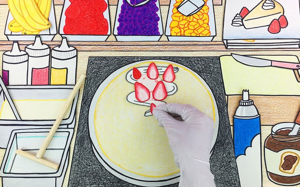 手绘定格动画:做美味煎饼过程真美,还有水果味的呢!