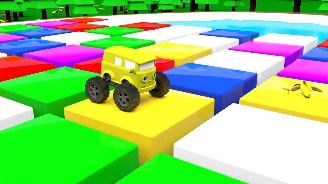 小绿车帮助小黄车清理香蕉皮