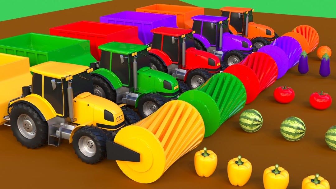 汽车世界之工程车好伙伴 第34集 卡车收割机拖拉机收割水果蔬菜