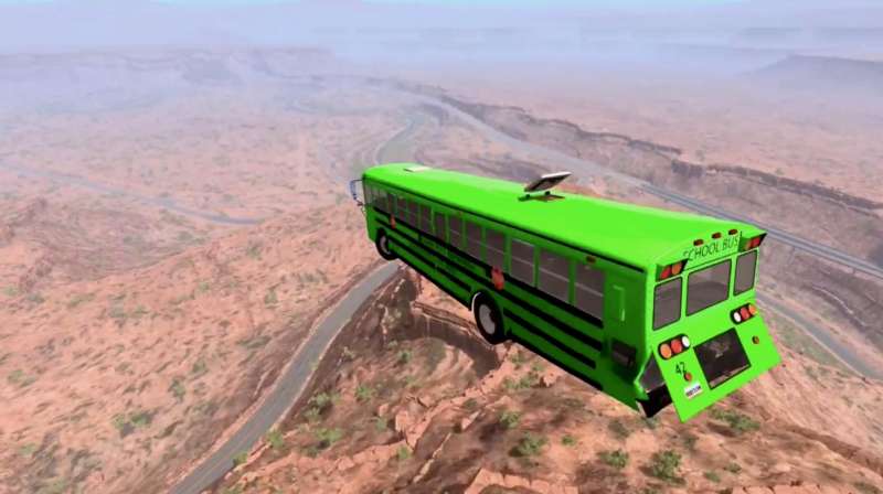 BeamNG:五彩校车开足马力玩史诗级飞跃撞车,画面好酸爽