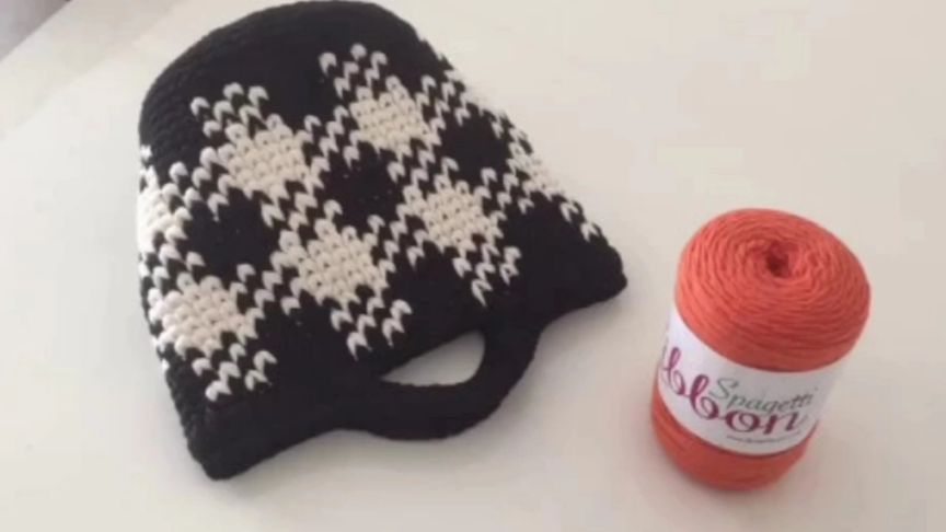 用短针就能编织提花手提包,不信,你看!钩针编织教程(一)