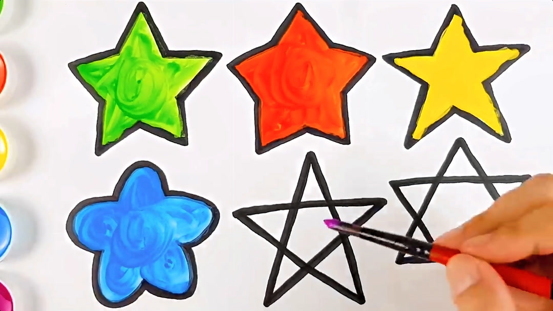 儿童简笔画,画小星星并上颜色,儿童早教