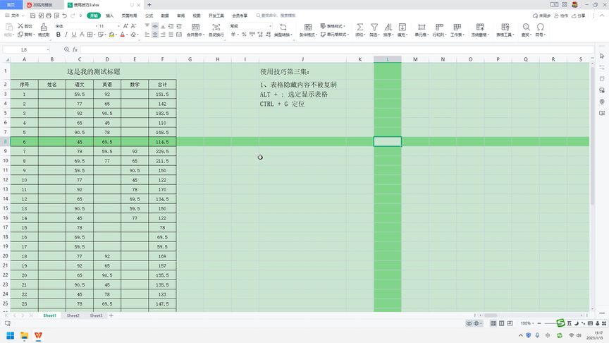 WPS表格使用技巧3,隐藏的行或列的内容不被复制!