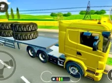 驾驶模拟游戏:重型卡车运输巨大的轮胎