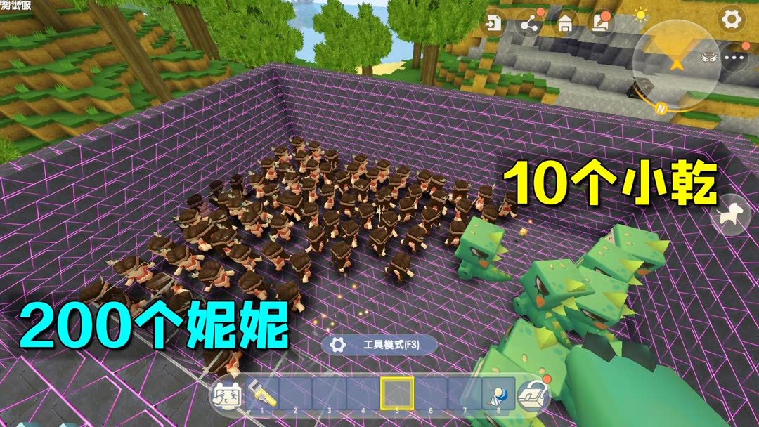 迷你世界:200个妮妮人多势众,但小乾也不是好欺负的,对决开始