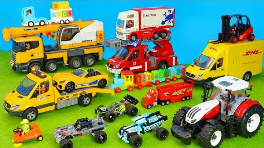 玩具车动画:皮卡车,消防车和商务车