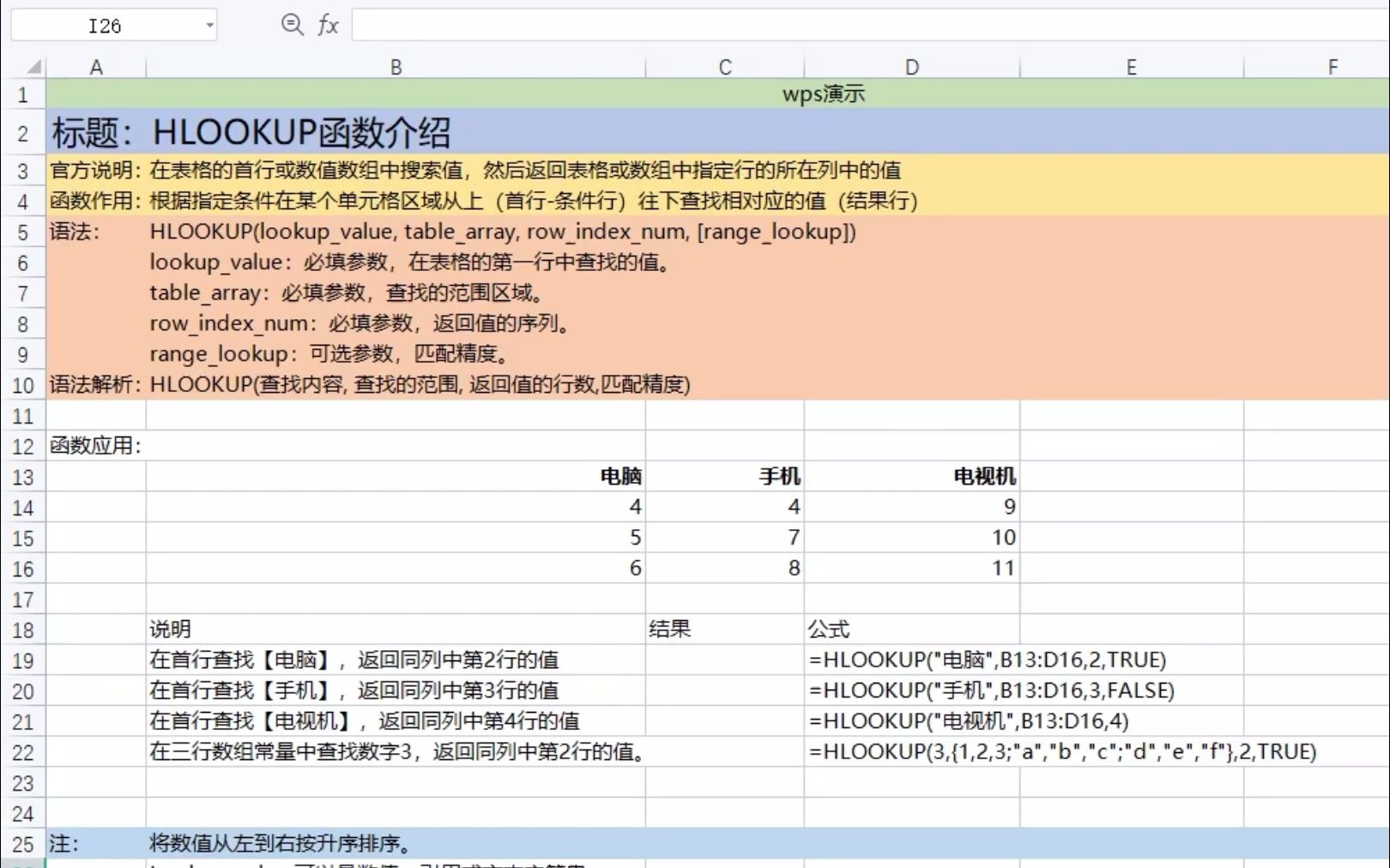 excel:HLOOKUP函数介绍