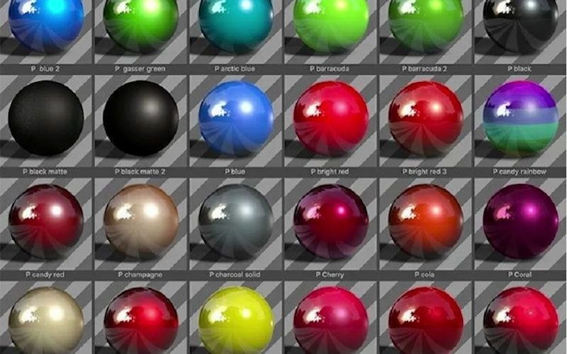 200个精品C4D汽车车漆材质预设5个渲染场景创意场景3D素材