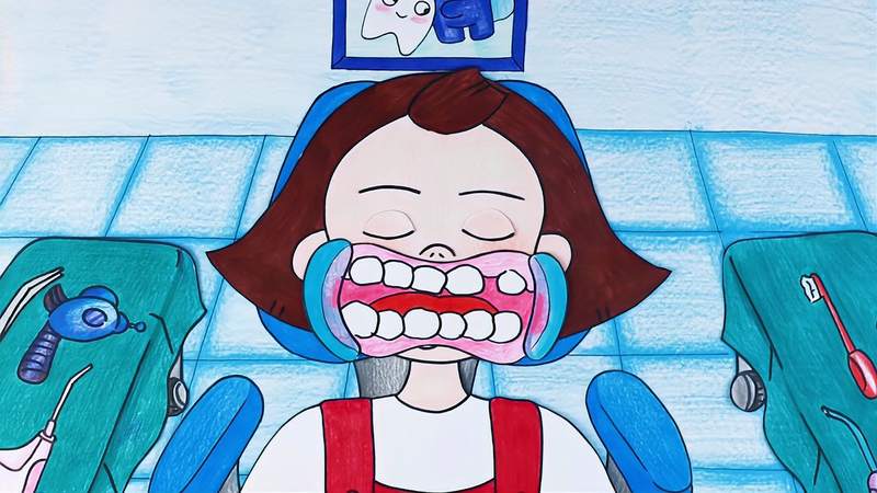 定格动画:小美牙齿掉了,睡着了都被拎到医院清理牙齿