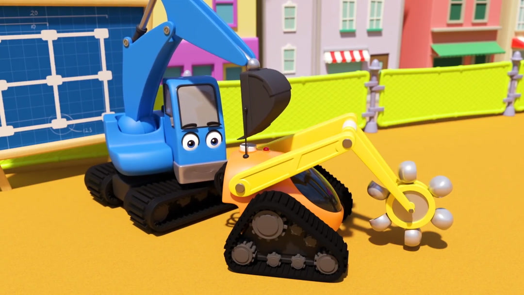 儿童工程车动画:今天挖掘机遇到一个奇怪的机器