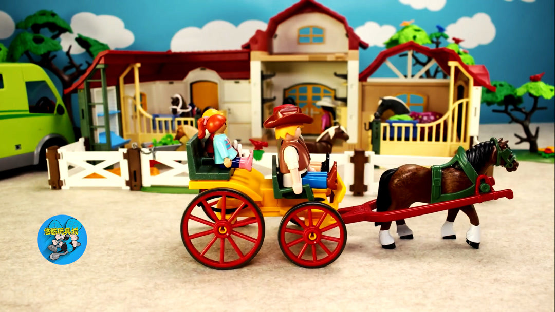 儿童小农场,制作马鹏栅栏马槽小拖车运蔬菜大马拉车运输车拖车