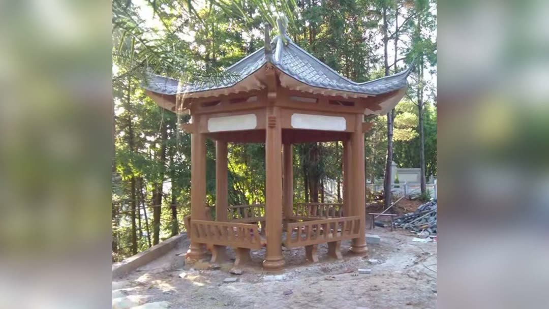 组装仿木四方亭子的做法户外公园广场水泥仿古六角凉亭如何安装
