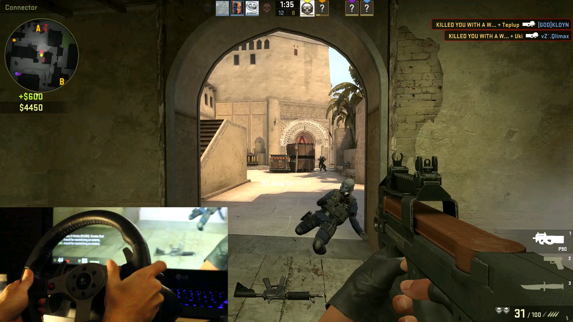 终极挑战!你能用赛车方向盘在CSGO里杀死一个敌人吗?