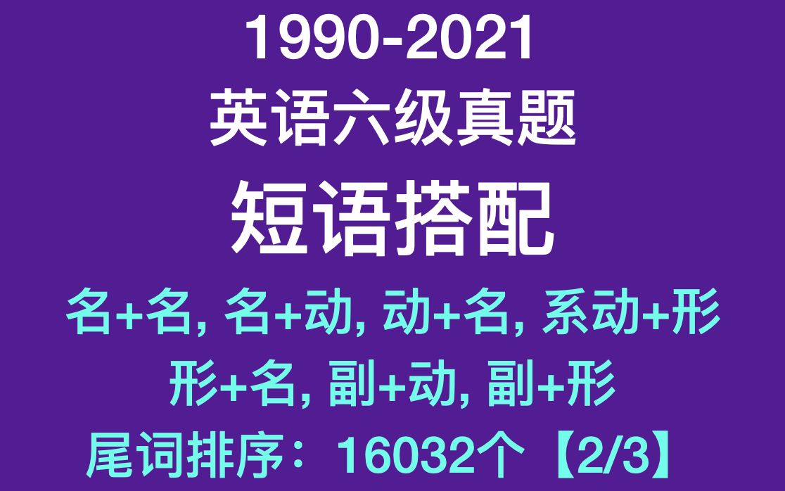 1990-2021英语六级真题:短语搭配【尾词排序2/3】