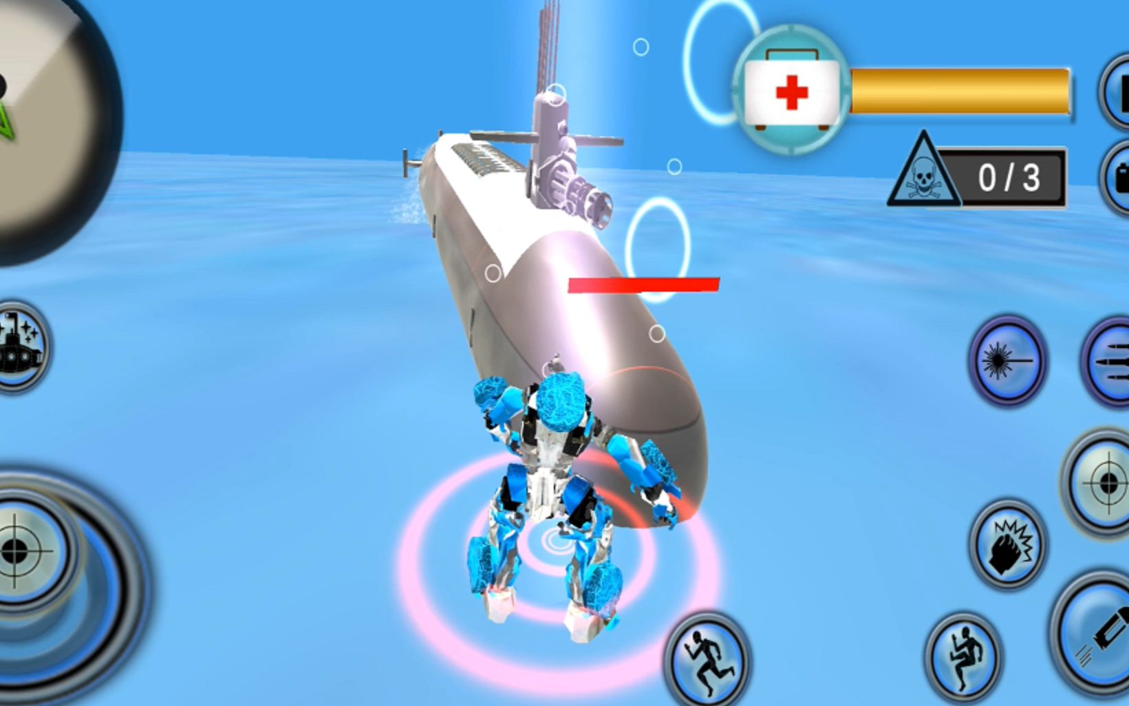 机器人战斗模拟,鲨鱼机器人砸向潜水艇,结果被它弹上高空