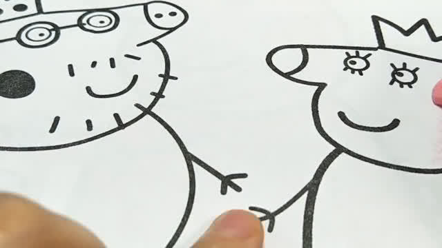 儿童启蒙简笔画游戏漂亮的猪妈妈和猪爸爸参加派对