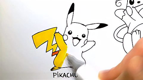 幼儿趣味涂鸦 画可爱的两只皮卡丘并着色吧