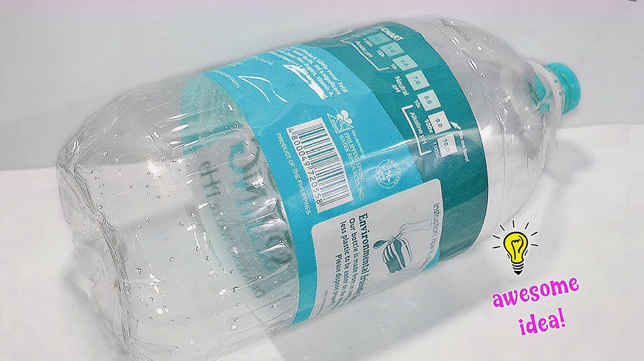 大号的矿泉水瓶用完可以回收利用,自制一个好看的垃圾桶