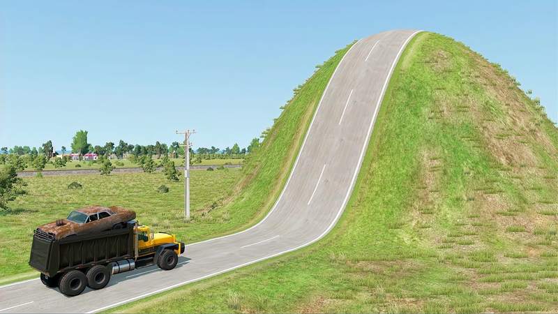 车祸模拟器:路面隆起,各种汽车开足马力勇闯超高减速带