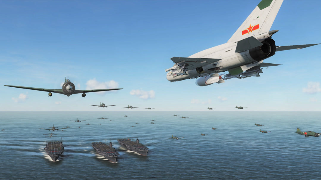 一架歼7携一枚核弹回到二战,遭遇3艘飞龙号航母会怎样,战役模拟