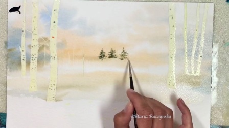 白桦树水彩绘画欣赏