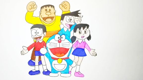 【水彩画】教你如何画哆啦A梦大家庭
