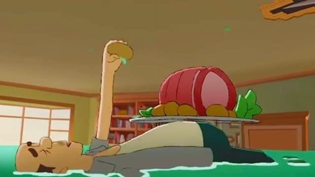 水管漏水一家人却不管,甚至浮在水面上吃大餐,反思动画