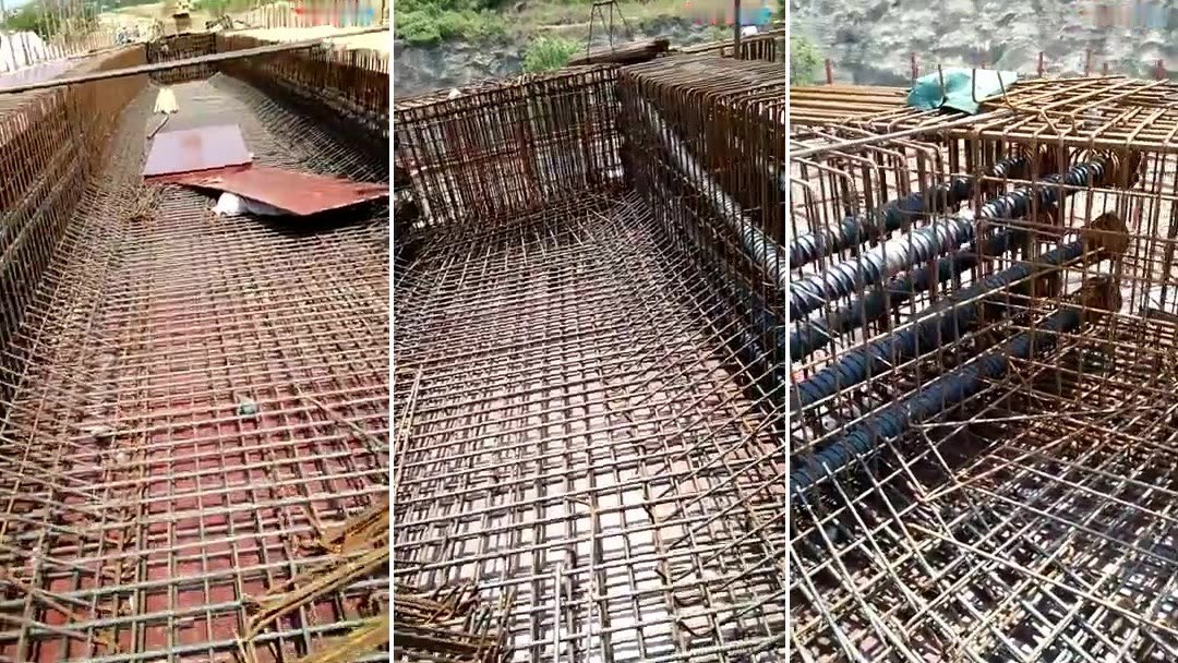 斜交的现浇箱梁钢筋绑扎后效果视频,127天桥箱梁钢筋绑扎,模板安装...
