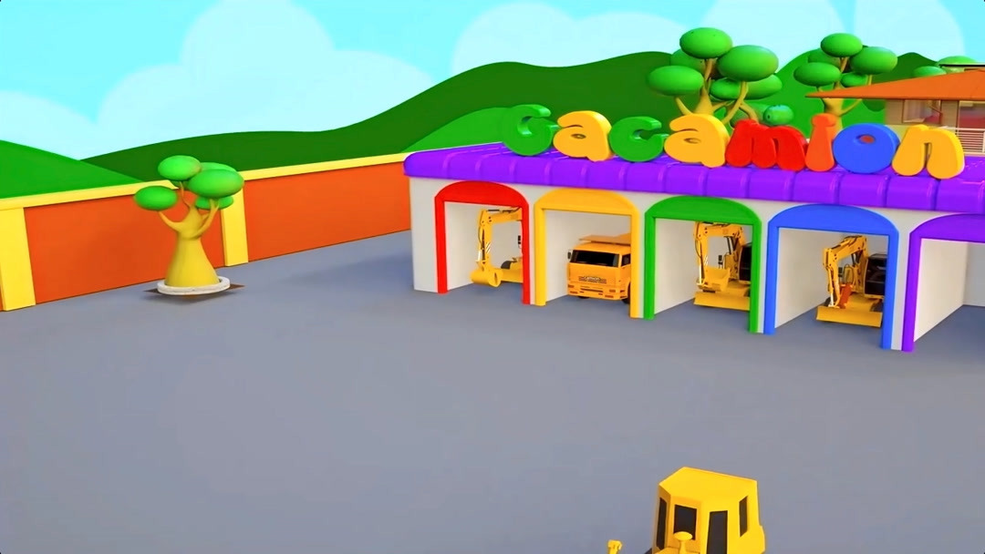 挖掘机和翻斗卡车抢修破碎地下水管。儿童动画片