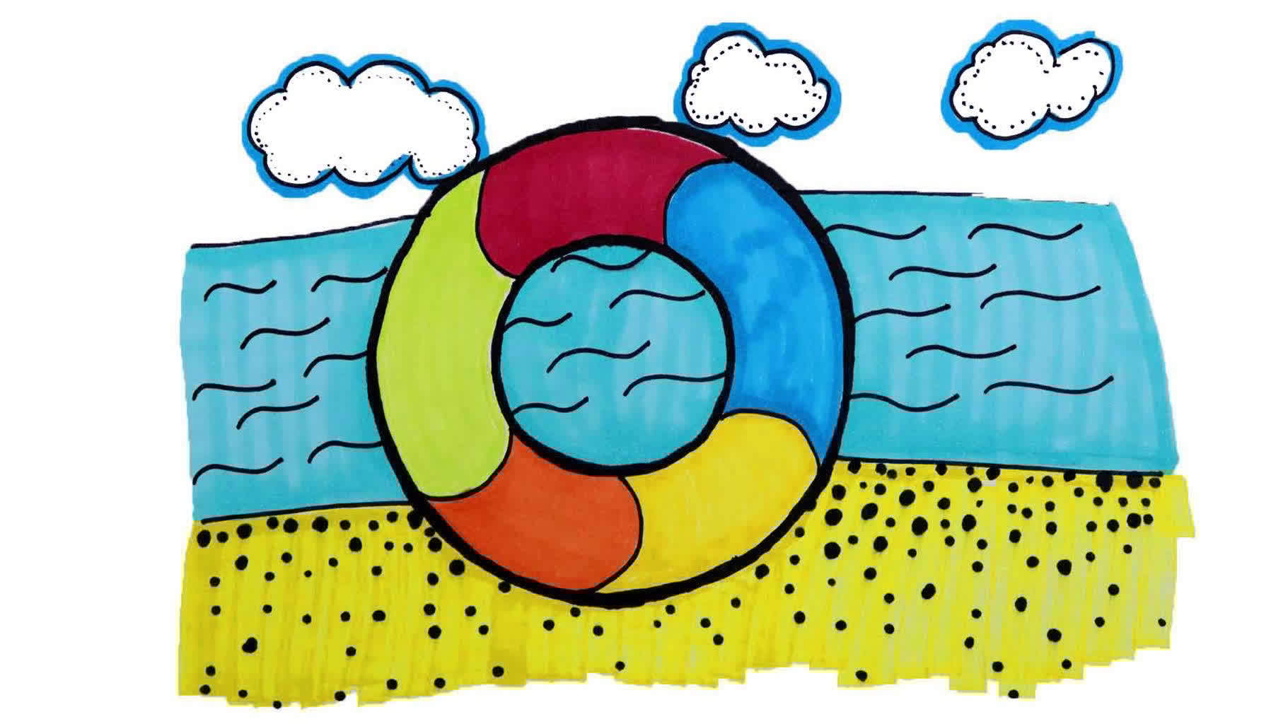 五彩游泳圈简笔画,这样画真简单