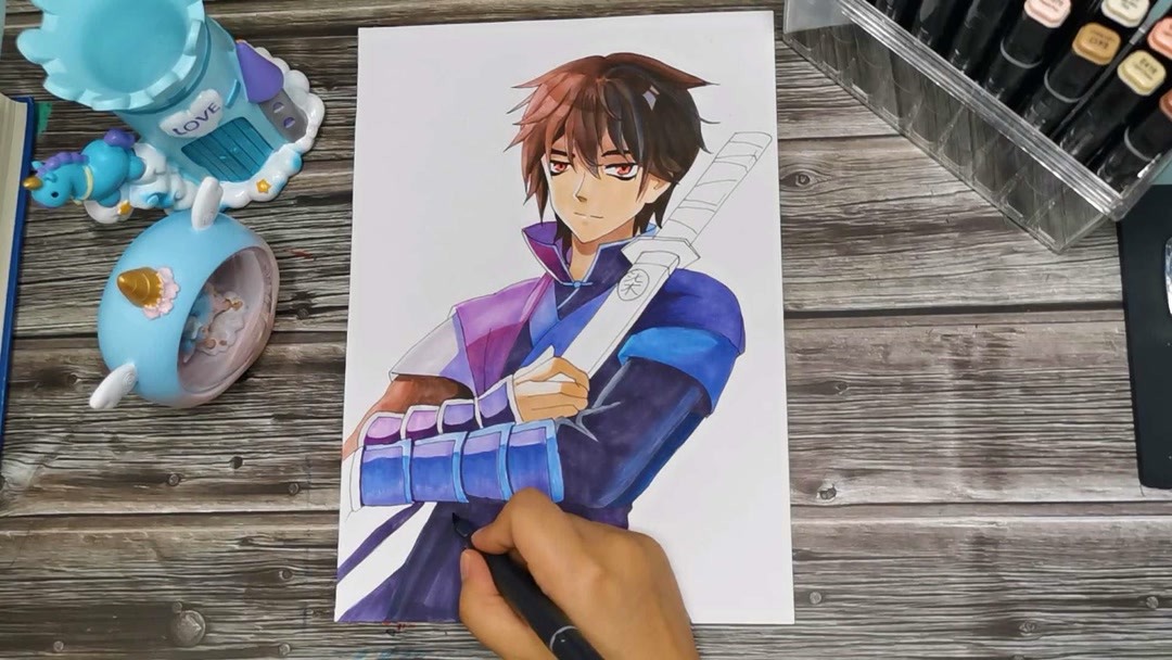 美术生手绘《刺客五六七》,马克笔上色神秘柒,简单教程都能学会