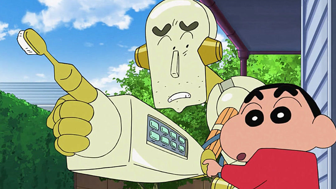 蜡笔小新番外,小新爸爸变成了机器人,手指可以当牙刷