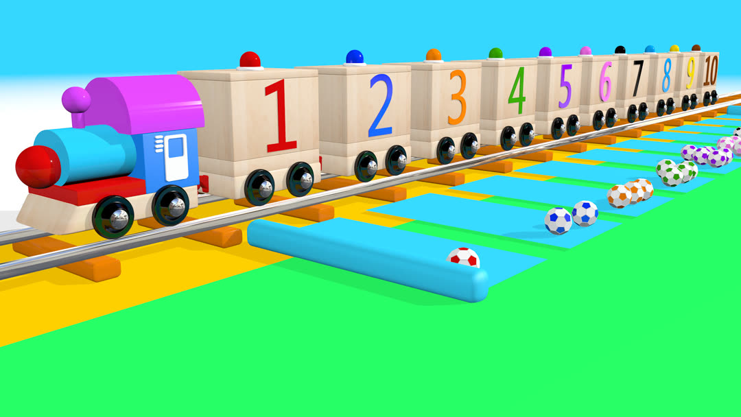 学习数字1到10:小火车分类装运彩色足球