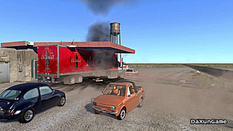 BeamNG车祸模拟器:货车去加油,结果把加油站撞爆炸了