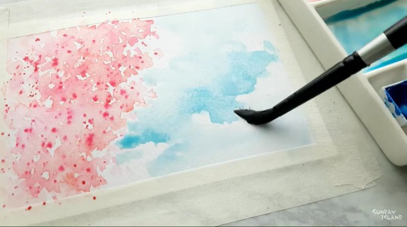 画画-水彩,樱花树