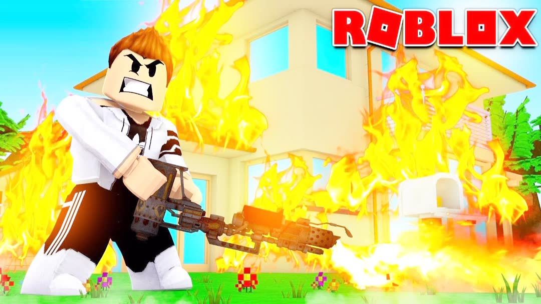 Roblox燃烧模拟器!使用火焰喷射枪!把我的邻居房子烧毁?