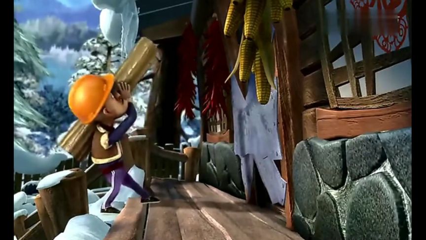 光头强中邪了?扛着木头撞自家的门