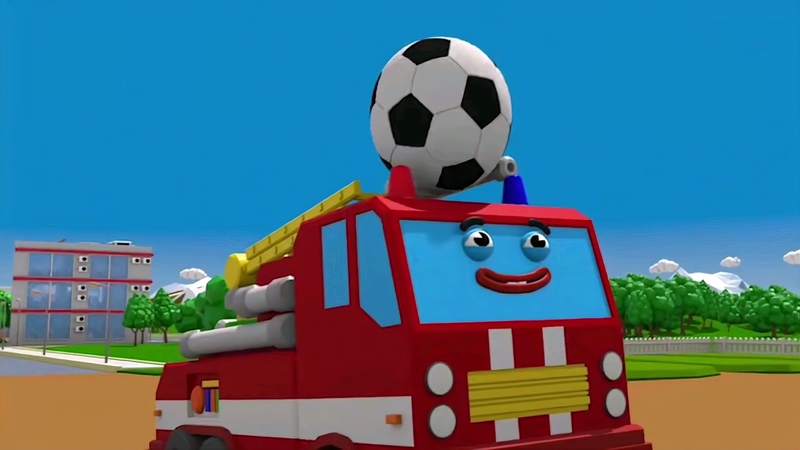 汽车动画:救护车、消防车、警车努力找回了足球。